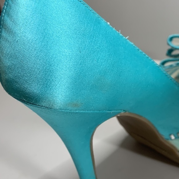 Zigi Soho | Shoes | Zigi Soho Turquoise Satin With Rhinestone Embellished Peep Toe Heels Size 7 ...